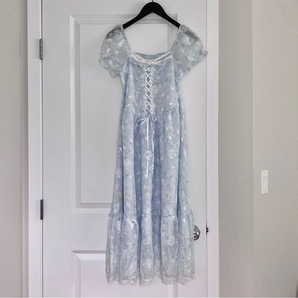 Dresses | Gorgeous Light Blue Floral Lace Midi Dress | Poshmark